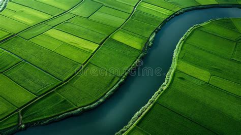 Geometric Green Fields And Waterways Top Down View Vibrant Colors