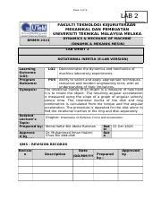 Lab ROTATIONAL INERTIA NEW FORMAT ONLINE Docx Page Of LAB FAKULTI TEKNOLOGI