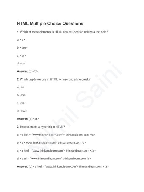 Mcqs Based On Html Pdf Written Communication Hypertext