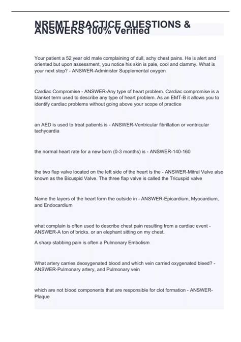 Nremt Practice Questions And Answers 100 Verified Nremt Stuvia Us