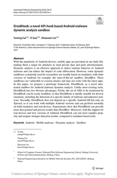droidhook a novel api hook based android malware dynamic analysis