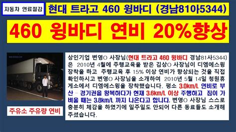 연료절감 사례 31 디시백 연료절감 시스템 트라고 460마력 윙바디 경남81아5344 연비 20 향상 Youtube