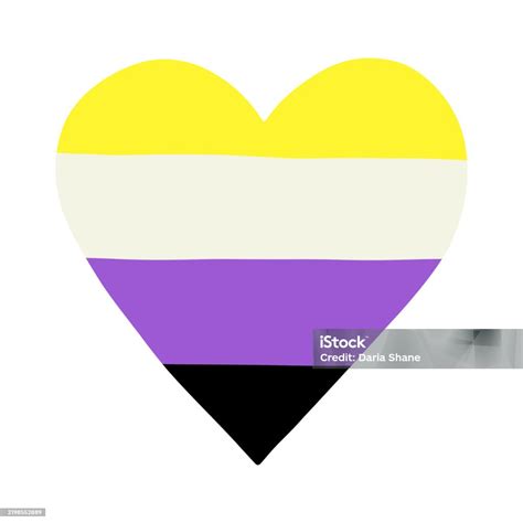 다채로운 하트 모양 논바이너리 프라이드 플래그 해피 프라이드 데이 Lgbtq 커뮤니티 프라이드의 달 포스터 스티커 로고 카드에 대한 벡터 손으로 그린 낙서 0명에 대한 스톡