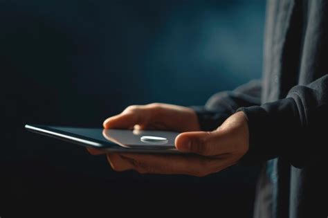 Premium Photo Hand Holding Digital Tablet With Creative Round Button Future And Inovation Concept