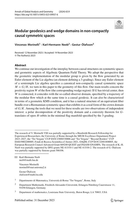 Pdf Modular Geodesics And Wedge Domains In Non Compactly Causal