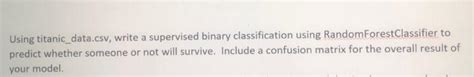 Solved Using Titanic Data Csv Write A Supervised Binary Chegg