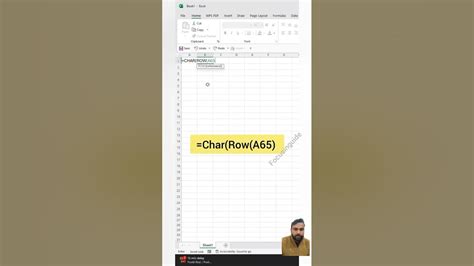 how to write a b c d by using formula in excel char and row