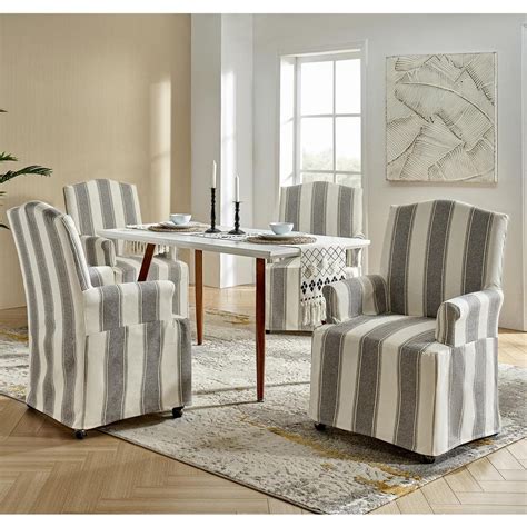 Jayden Creation Adelina Strip Traditional Roll Arm Dining Chair With