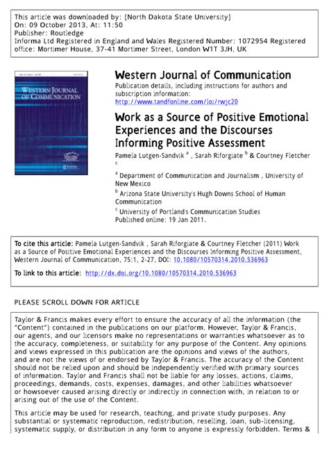 Pdf Work As A Source Of Positive Emotional Experiences And The Discourses Informing Positive