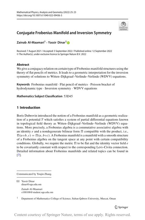 Conjugate Frobenius Manifold And Inversion Symmetry Request Pdf