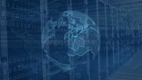 Animation Of Spinning Globe And Binary Coding Data Processing Against