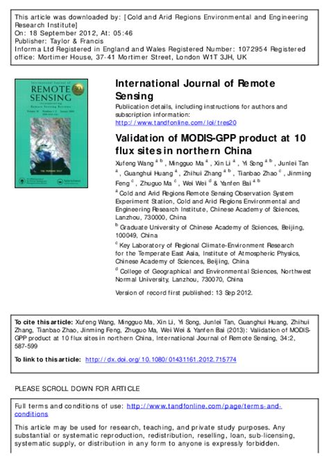 pdf validation of modis gpp product at 10 flux sites in northern china