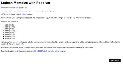 Lodash Memoize With Resolver Codesandbox