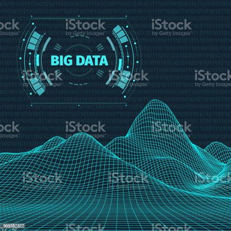 컴퓨터 생성 검은 배경에 이진 코드 프리 큰 데이터입니다 이진 코드입니다 와이어 프레임 풍경 3차원 형태에 대한 스톡 벡터 아트 및 기타 이미지 Istock