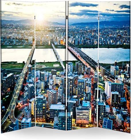 Buy Vdsrygmlb Wood Screen Room Divider Aerial View Of Osaka Skyline Folding Screen Canvas