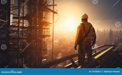 Builder At Sunset Silhouette Of Male Architect Stock Photo Image Of