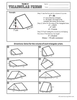 VOLUME OF TRIANGULAR PRISMS Example Practice Questions HW Or Sub Plans