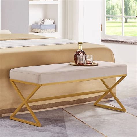 Eclyl Velvet Upholstered Bench 45‘ End Of Bed Bench