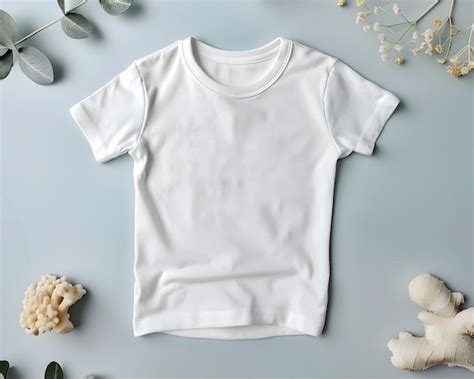 밝은 파란색 배경 을 가진 어린이 들 을 위한 평평 한 색 티셔츠 의 모형 프리미엄 Ai 생성 이미지