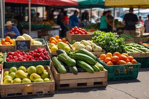 Locally Sourced Fruits And Vegetables Displayed At A Farmers Market