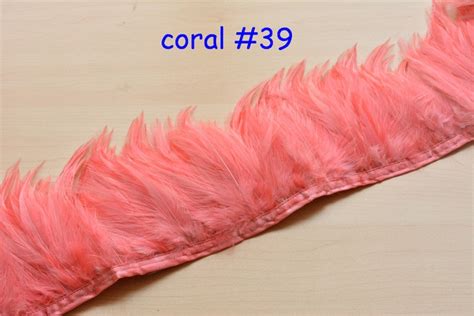 Coral Handmade Dyed Rooster Hackle Feather Feathers Plume Etsy