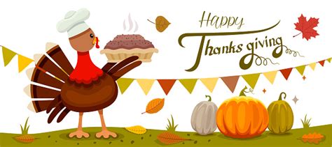 추수 감사절 배너입니다 추수감사절에 호박 파이를 굽는 터키 요리사 추수감사절에 대한 스톡 벡터 아트 및 기타 이미지 추수감사절 벡터 칠면조 가금류 Istock
