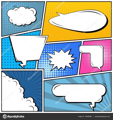 추상 창조적인 개념 벡터 만화 팝 아트 스타일 빈 구름 기둥과 고립된 점 배경 레이아웃 템플릿 판매 배너 빈 연설 거품