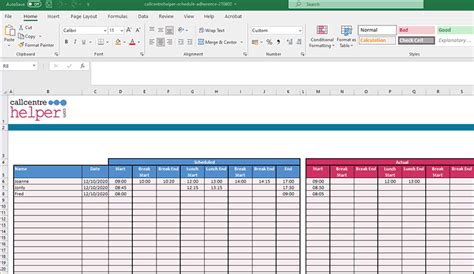 New Excel Schedule Adherence Tool