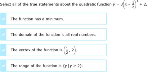 IXL Checkpoint Write And Interpret Quadratic Functions Algebra Practice