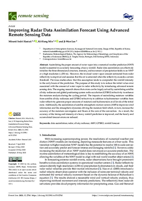 Pdf Improving Radar Data Assimilation Forecast Using Advanced Remote Sensing Data