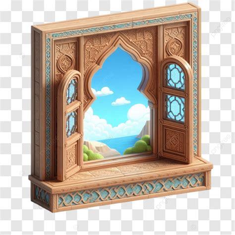 An Ornate Window Frames A Stunning View Of The Ocean Showcasing Intricate Designs And Vibrant