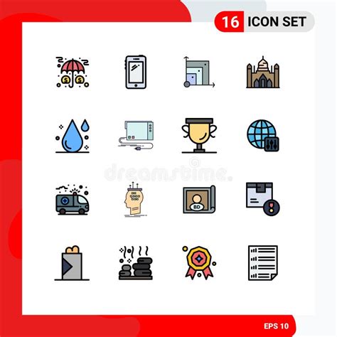 Group Of 16 Modern Flat Color Filled Lines Set For Lalbagh Bangladesh Huawei Aurangabad Fort