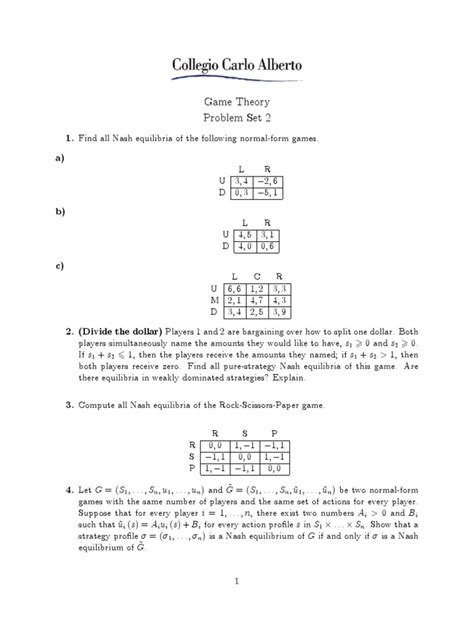 Game Theory Problem Set 2 Pdf Game Theory Leisure Activities