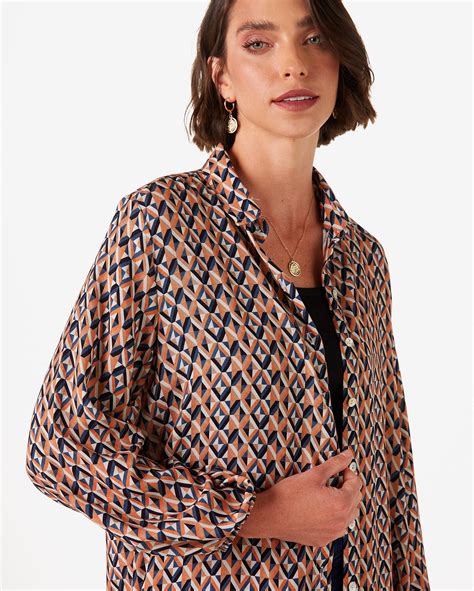 Riachuelo Chemise Longo Feminino Manga 78 Abstrato Bege Escuro Ak By