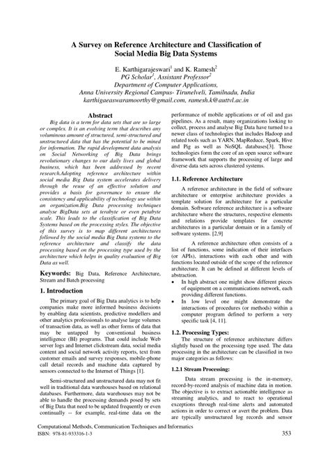 PDF A Survey On Reference Architecture And Classification Of Social Media Big Data Systems