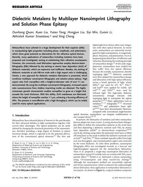 dielectric metalens by multilayer nanoimprint lithography and solution
