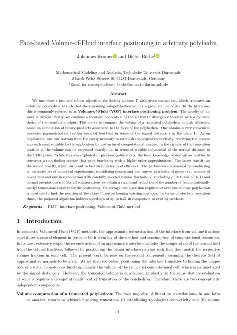 Pdf Face Based Volume Of Fluid Interface Positioning In Arbitrary Polyhedra