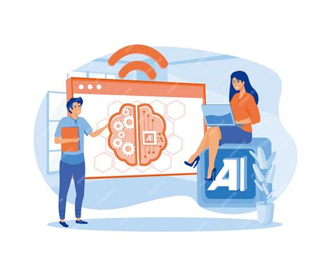 Premium Vector Man And Woman With Robot Heads Inside Artificial