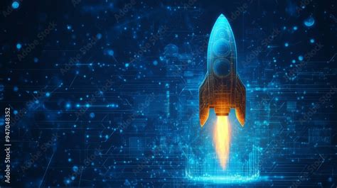 Abstract Digital Rocket Light Cpu Processor On Technology Blue Background Semiconductor Or