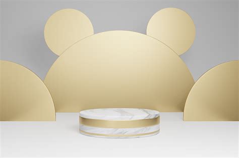 대리석 원통형 모양 연단 제품 프리젠 테이션을위한 플랫폼 회색 배경에 금 물체 장식스튜디오를 모의 3d 렌더링 0명에 대한 스톡