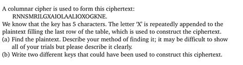 Solved A Columnar Cipher Is Used To Form This Ciphertext