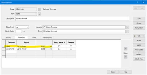 Rounding Tab On Database Item Form Sage Estimating General Discussion Sage Construction