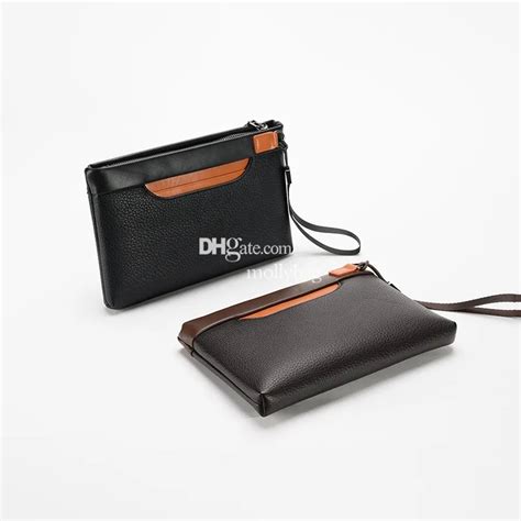 Leather Mens Clutch Bag Waterproof Large Capacity Brownblack