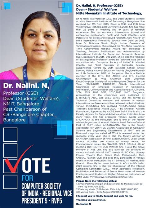 Nalini N On Linkedin Dear Members Of Computer Society Of India