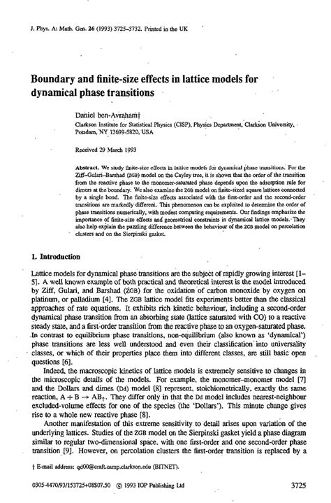 Pdf Boundary And Finite Size Effects In Lattice Models For Dynamical