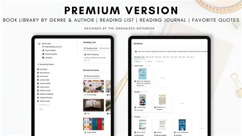 Book Library Reading Journal Notion Template Premium Version The Organized Notebook
