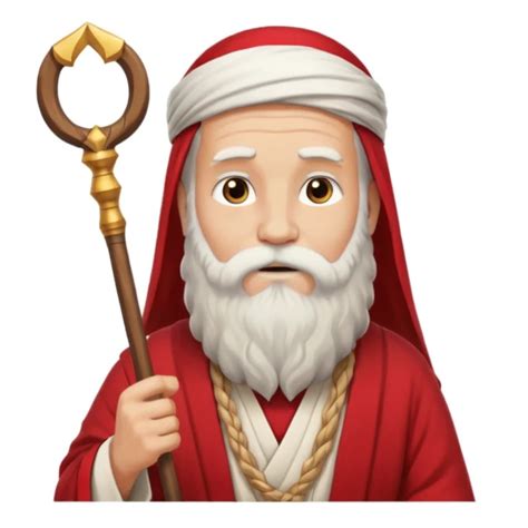 Moses Holding His Staff Upright Flowing Beard Traditional Attire