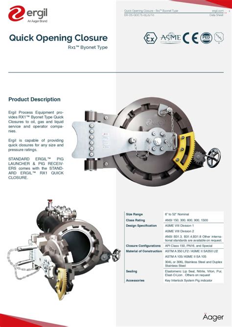 Quick Opening Closure Rx1 Ergil World Leading Industrial Manufacturer