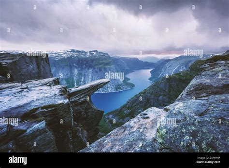 Breathtaking View Of Trolltunga Rock Most Spectacular And Famous