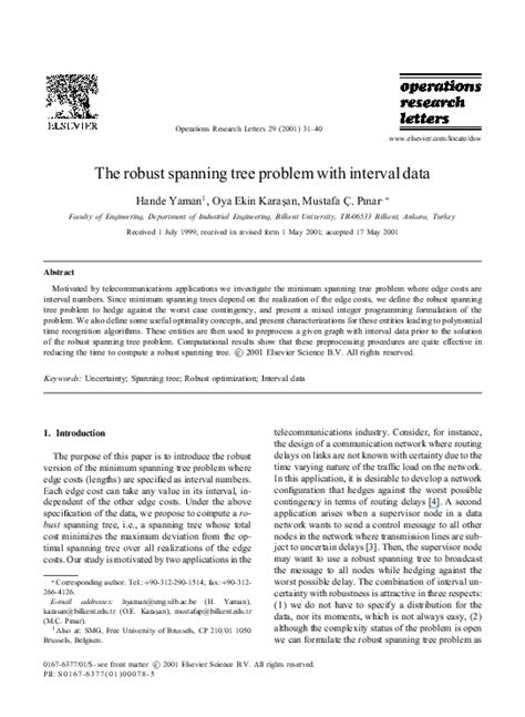 Pdf The Robust Spanning Tree Problem With Interval Data